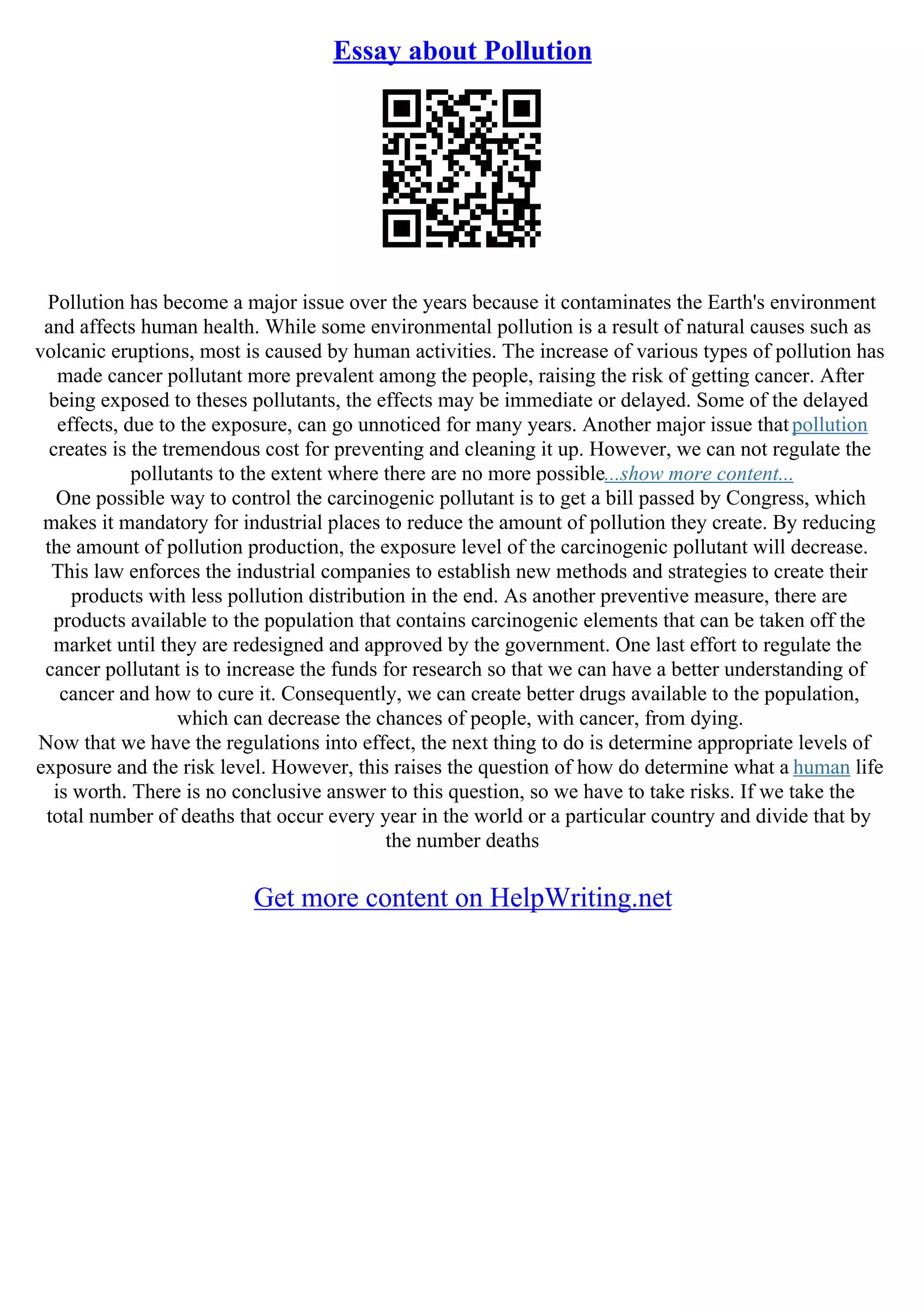 Essay About Pollution | PDF