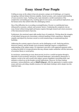 Essay About Poor People. What is Poverty and Its Causes Essay Example ...