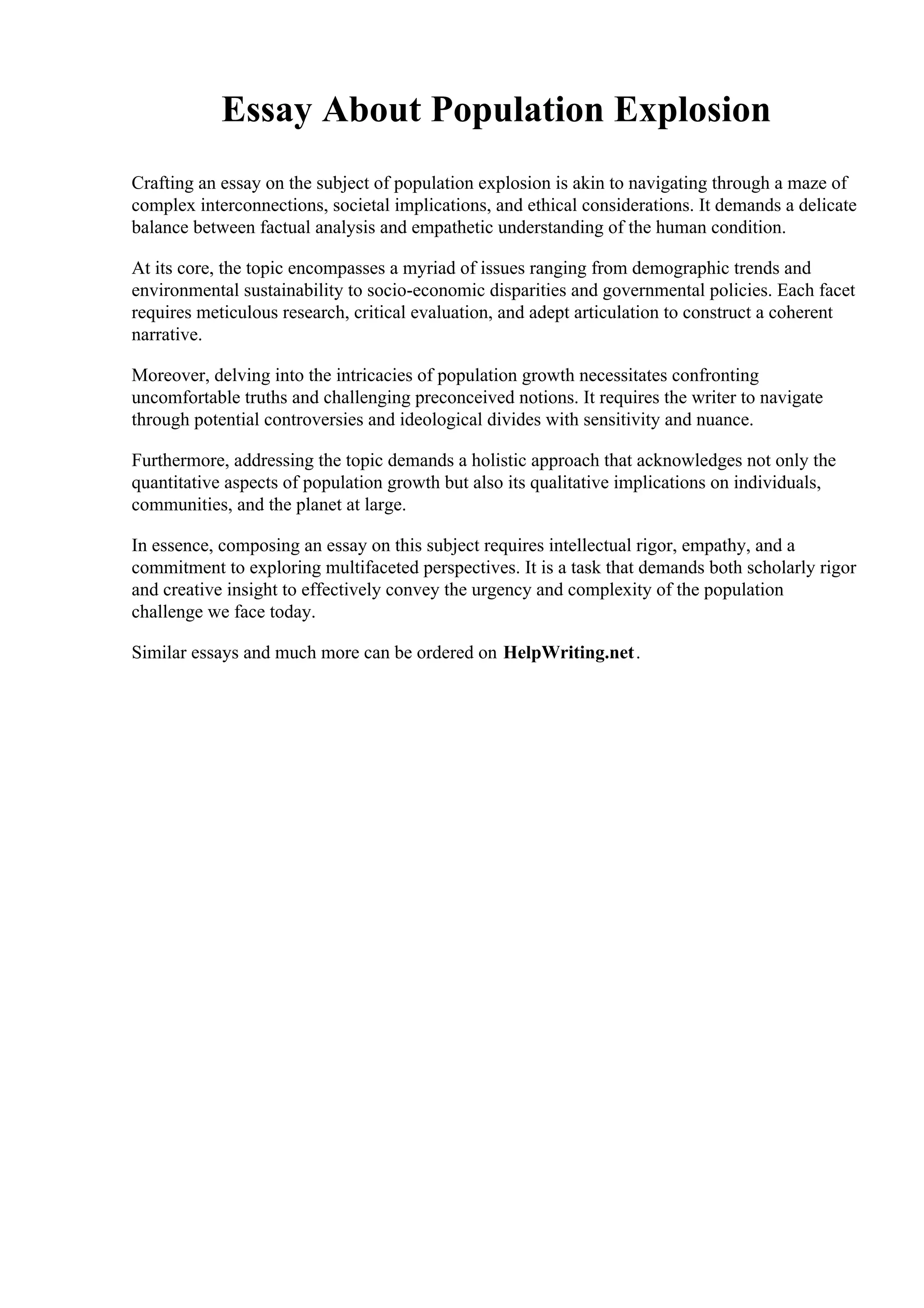 Essay About Population Explosion. University of Nebraska at Omaha | PDF