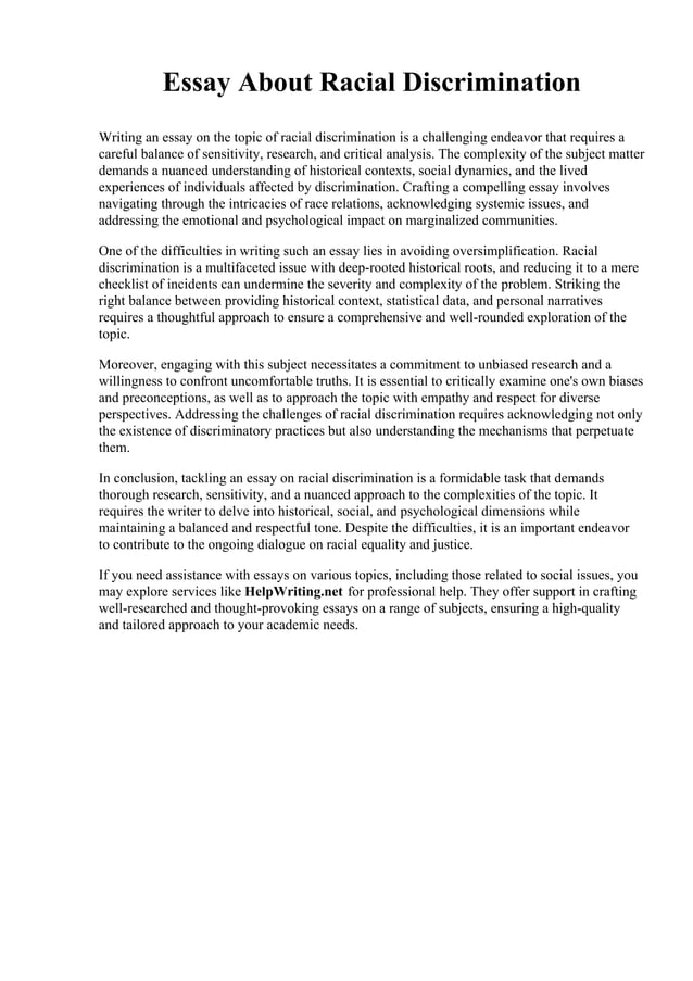 Essay About Racial Discrimination. Regent University | PDF | Debated ...