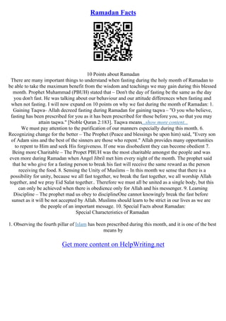 Essay About Ramadan | PDF