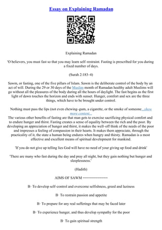 Essay About Ramadan | PDF