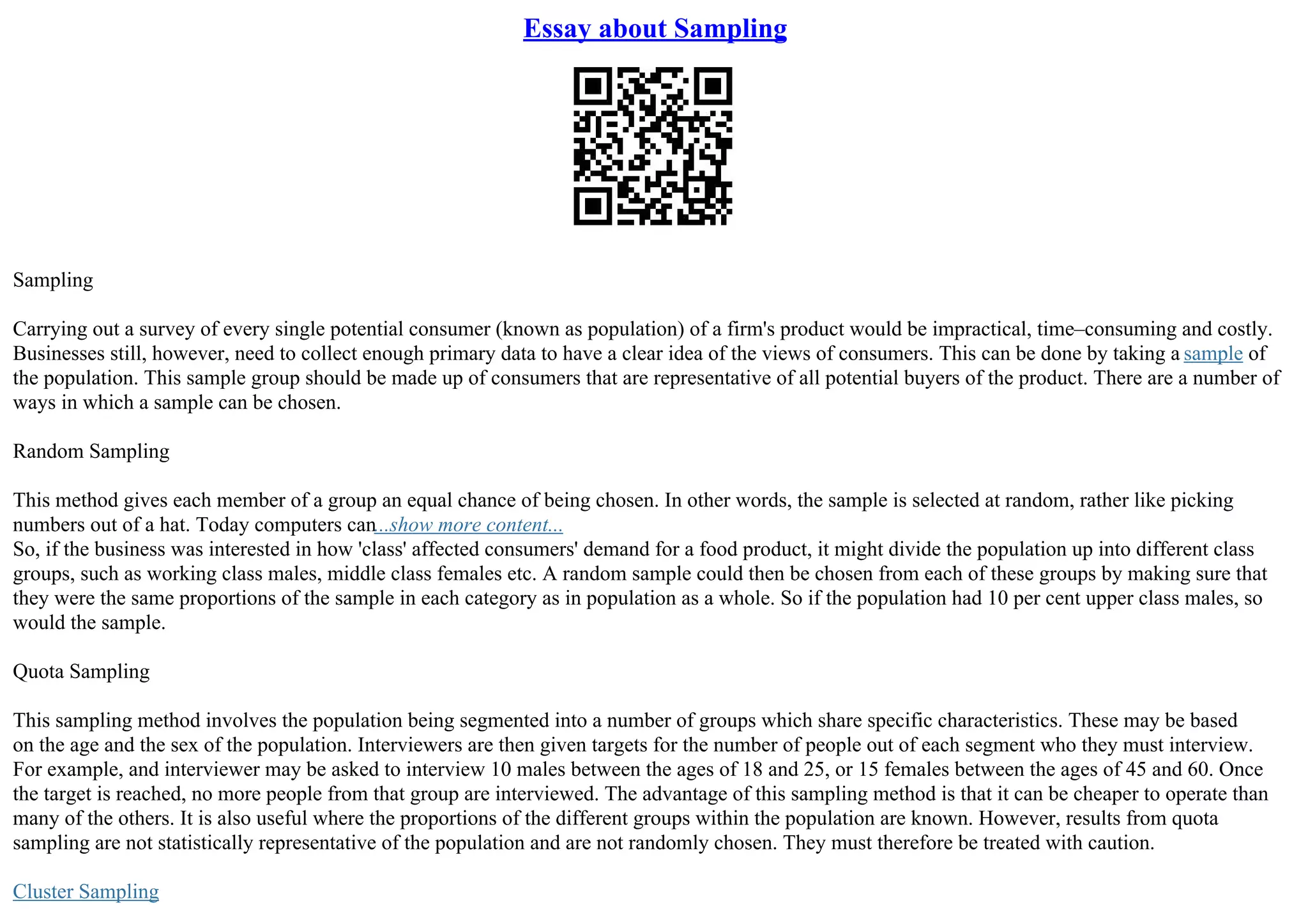 Essay About Sampling | PDF