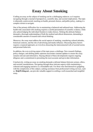 Essay About Smoking. Smoking Tobacco Essay Example Topics and Well ...
