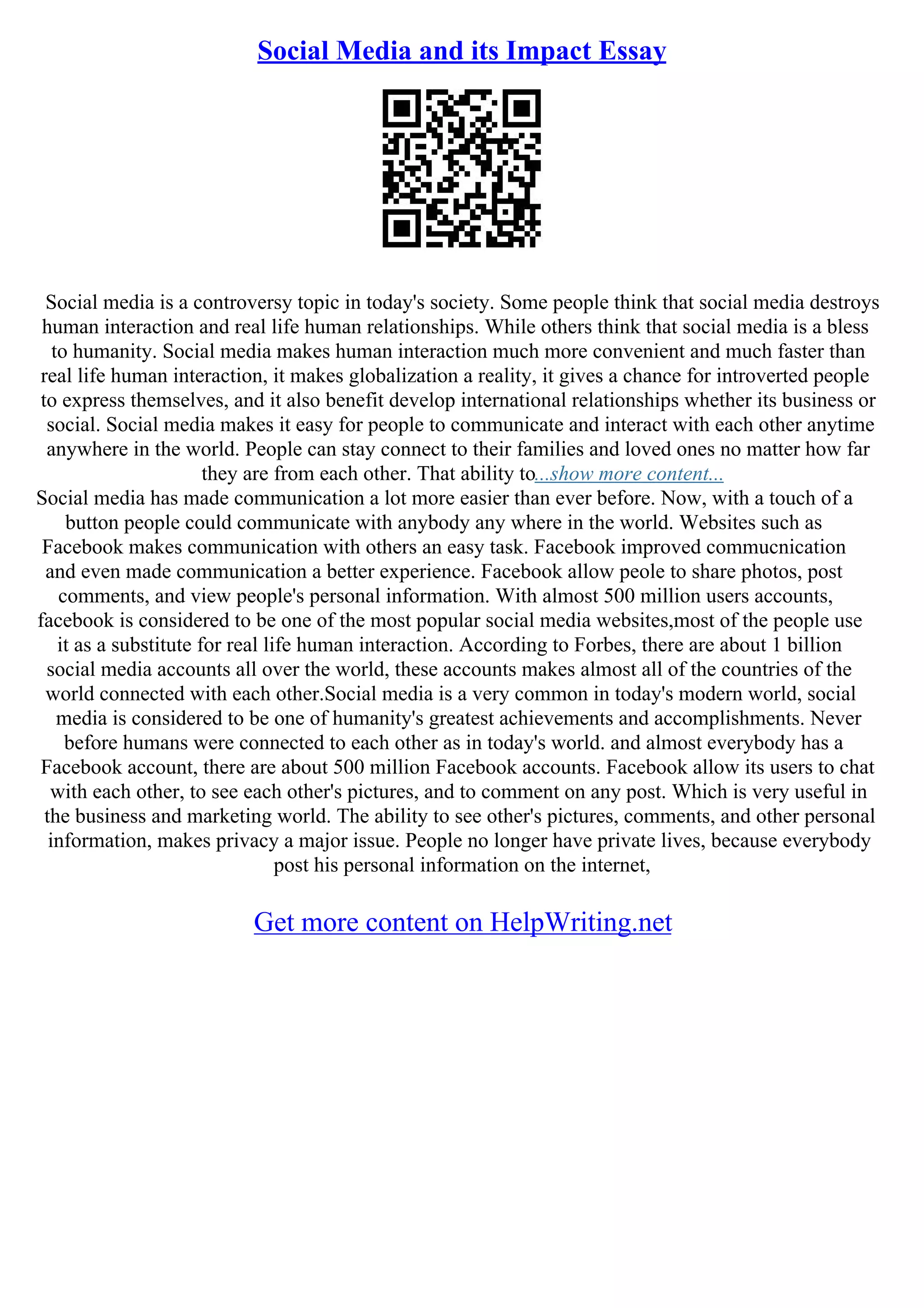 Essay About Social Media | PDF