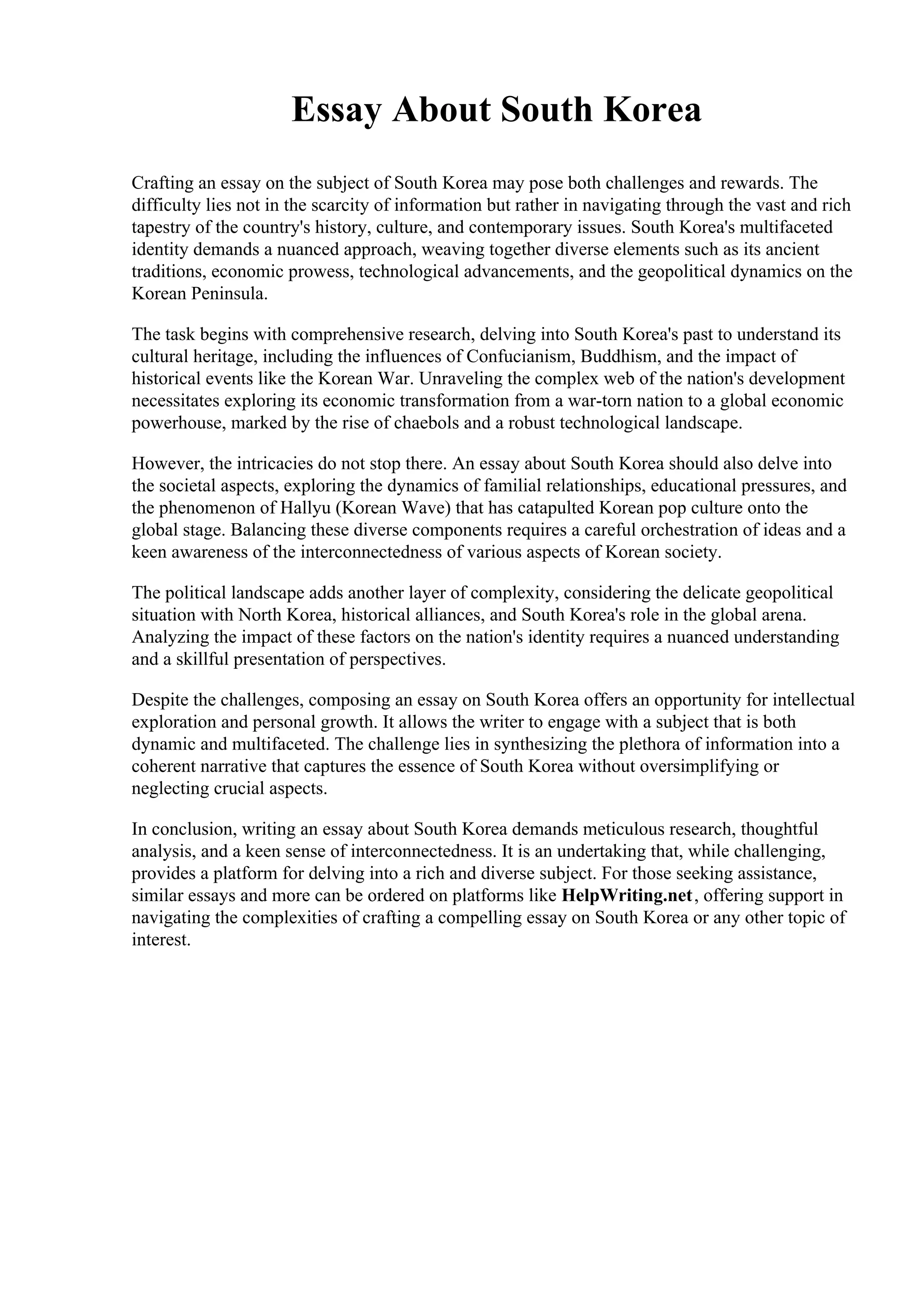 Essay About South Korea. University of Georgia | PDF