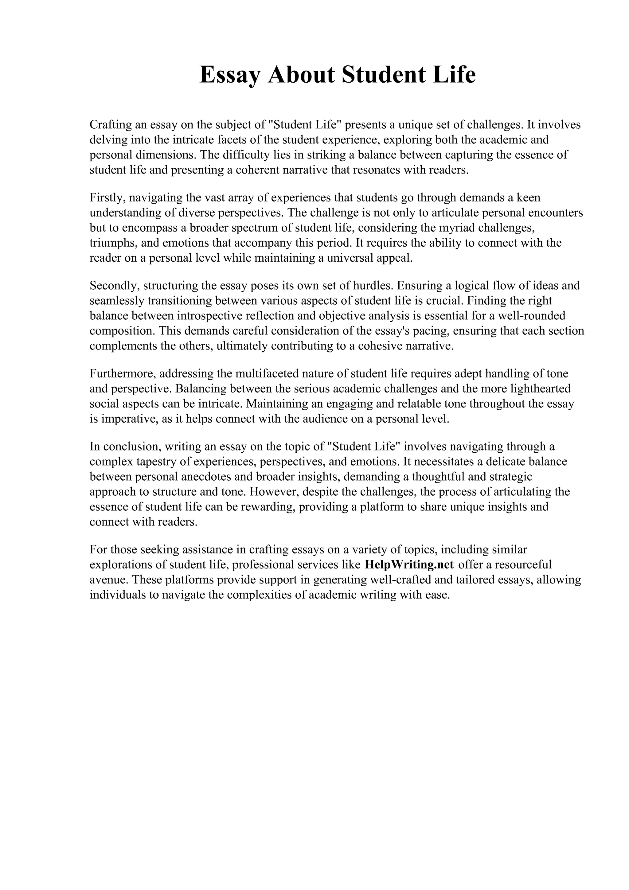 Essay About Student Life | PDF