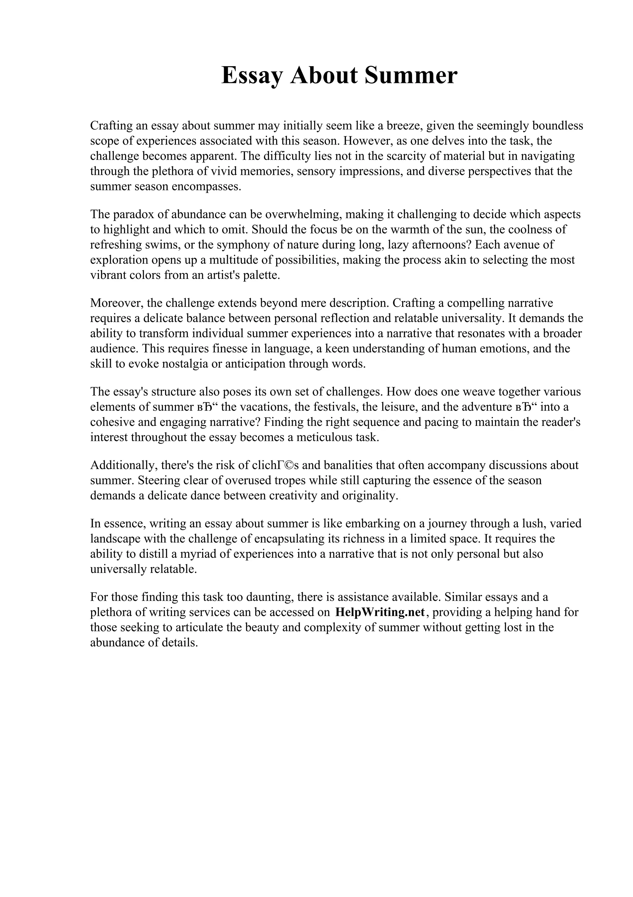 Essay About Summer. Dominican University of California | PDF