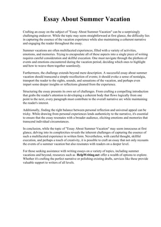 Essay About Summer Vacation | PDF