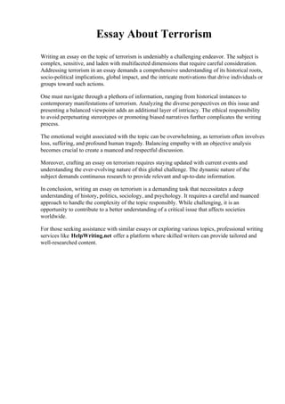 Essay About Terrorism. Baltimore City Community College | PDF
