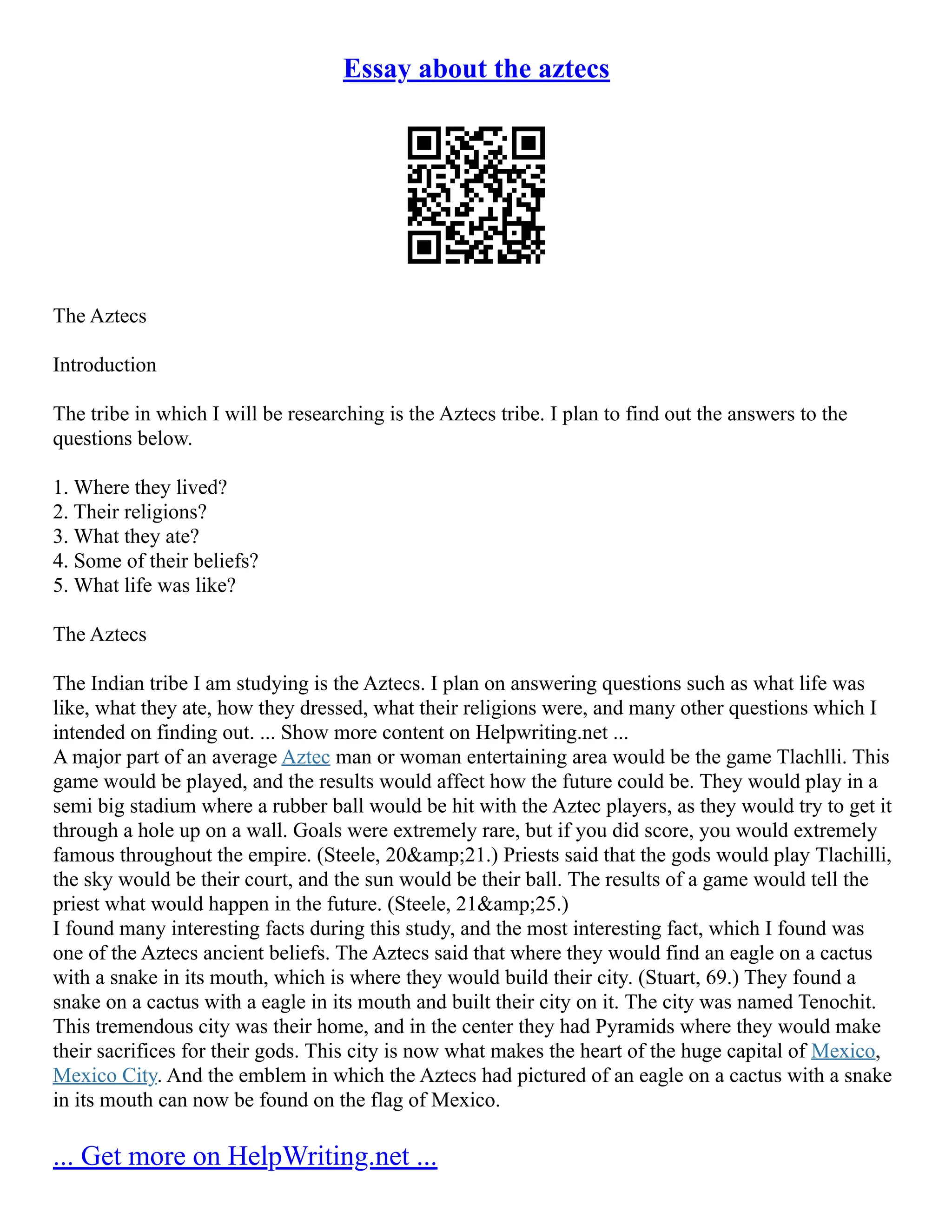 Essay About The Aztecs | PDF