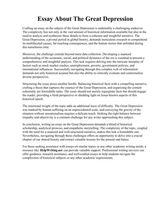 Essay About The Great Depression. What was the Great Depression and why ...