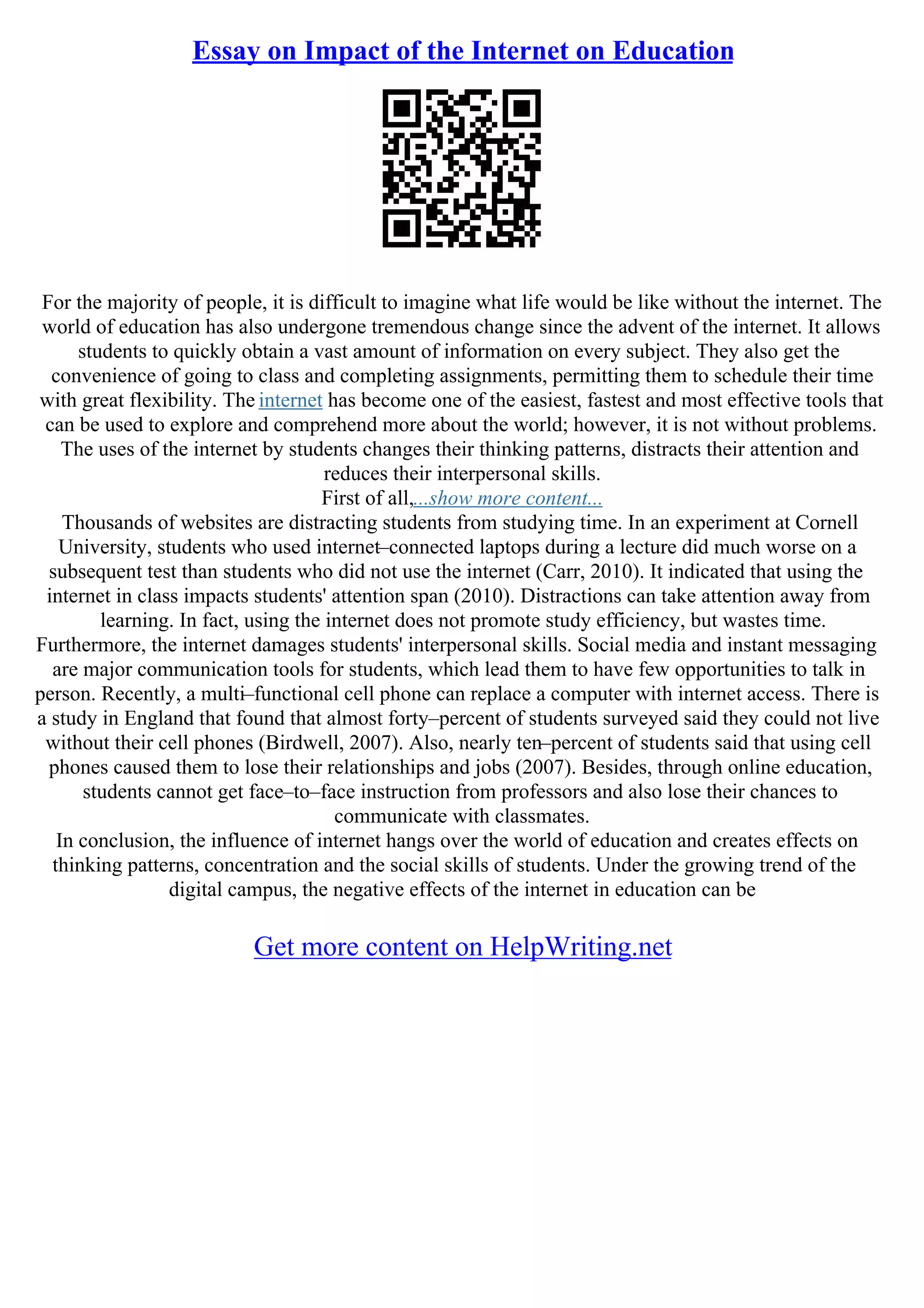 Essay About The Internet | PDF