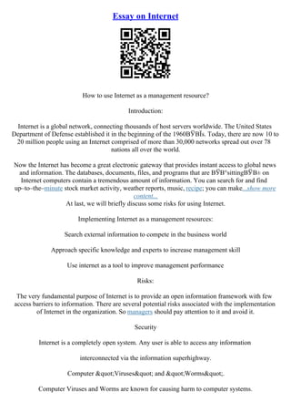 Essay About The Internet | PDF