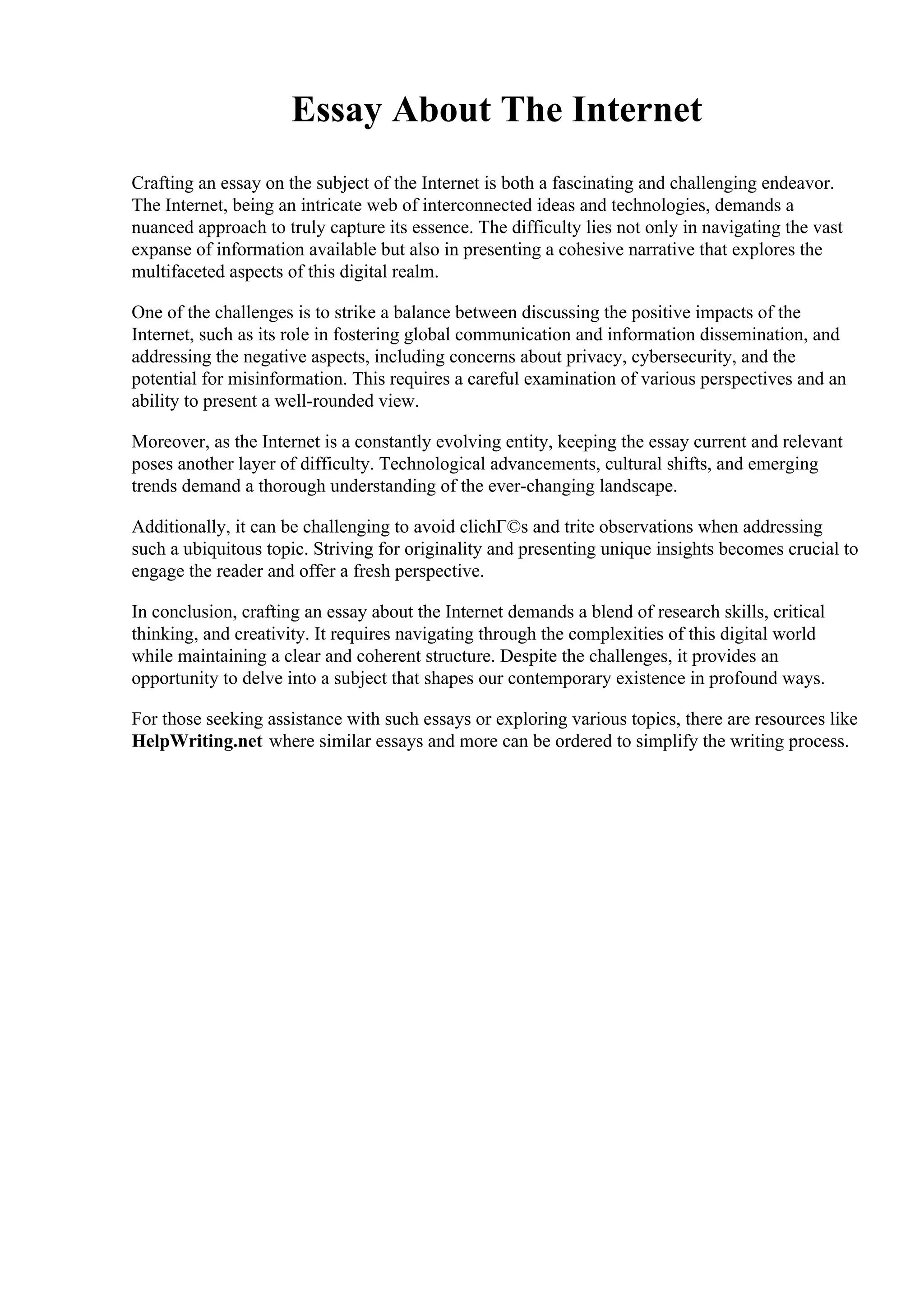 Essay About The Internet. Daytona State College | PDF