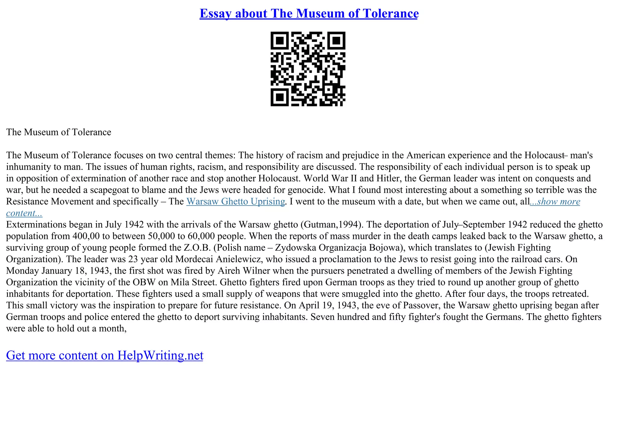 Essay About The Museum Of Tolerance | PDF