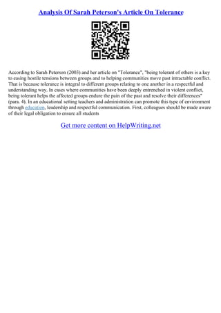 Essay About Tolerance | PDF