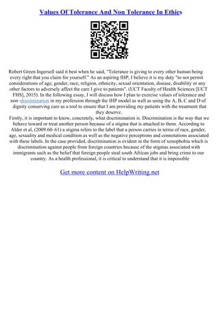 Essay About Tolerance | PDF
