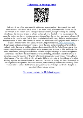 Essay About Tolerance | PDF