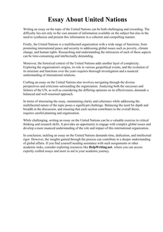 Essay About United Nations | PDF