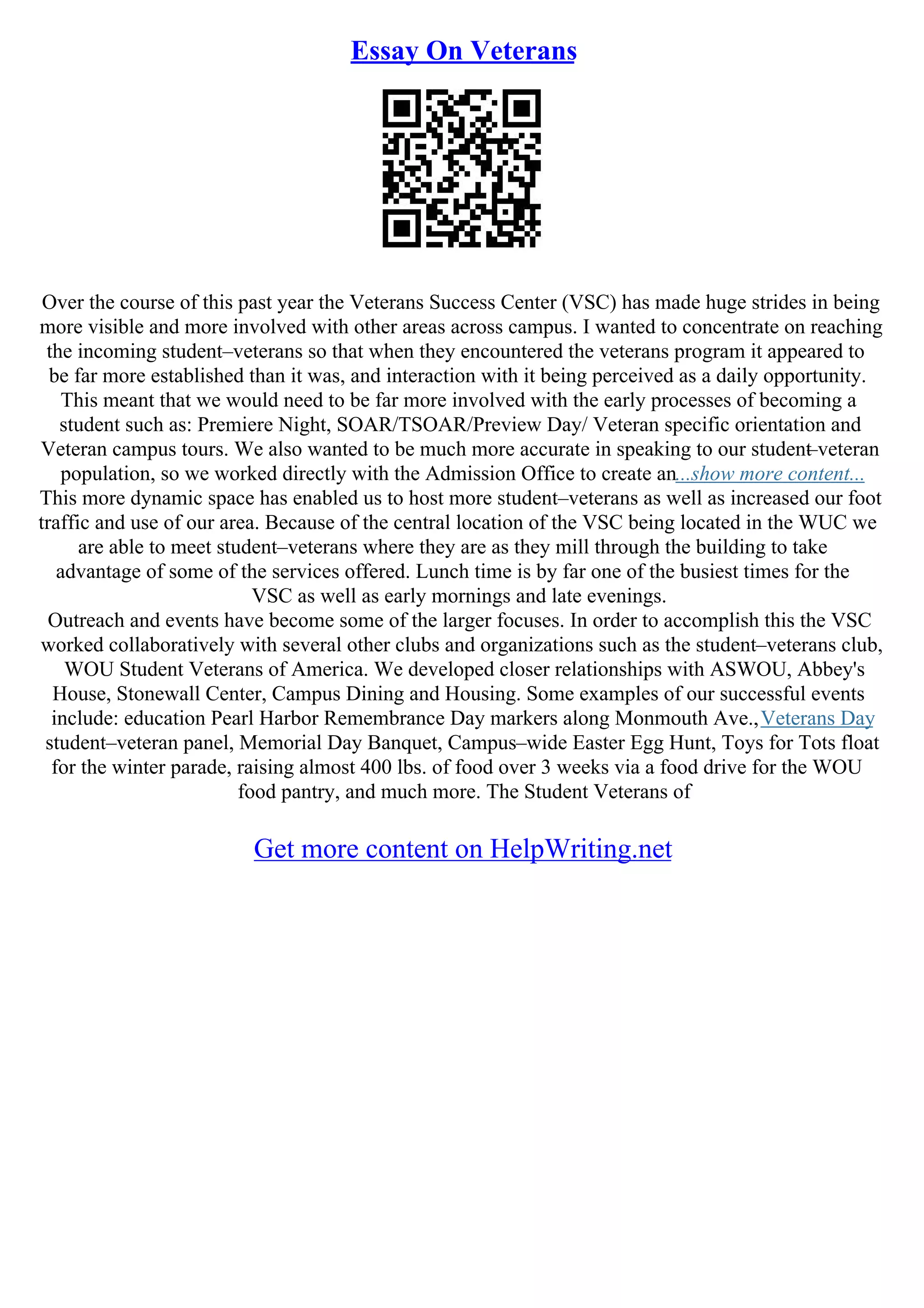 Essay About Veterans | PDF
