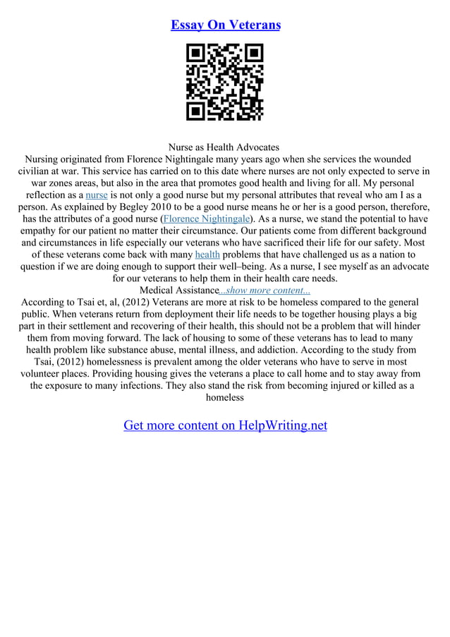 Essay About Veterans | PDF | Mental Health | Diseases and Conditions