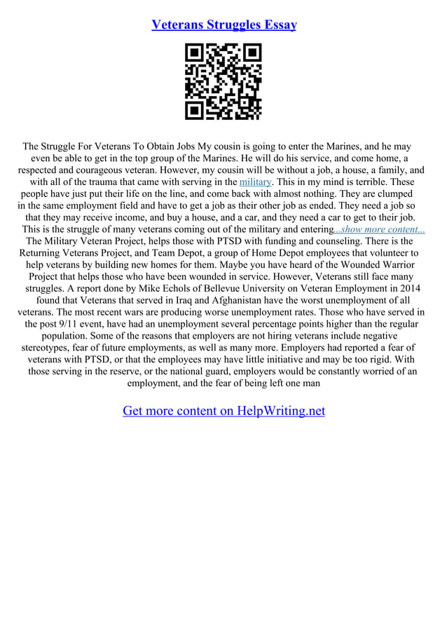 Essay About Veterans | PDF | Mental Health | Diseases and Conditions
