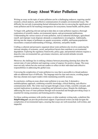 Essay About Water Pollution. Universidad Teologica Internacional MINFA ...