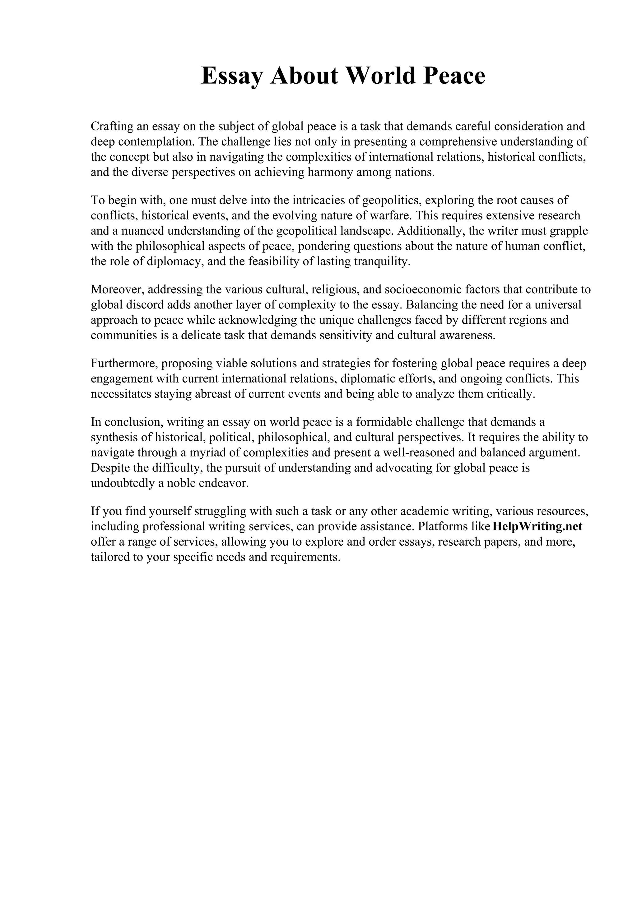 Essay About World Peace | PDF