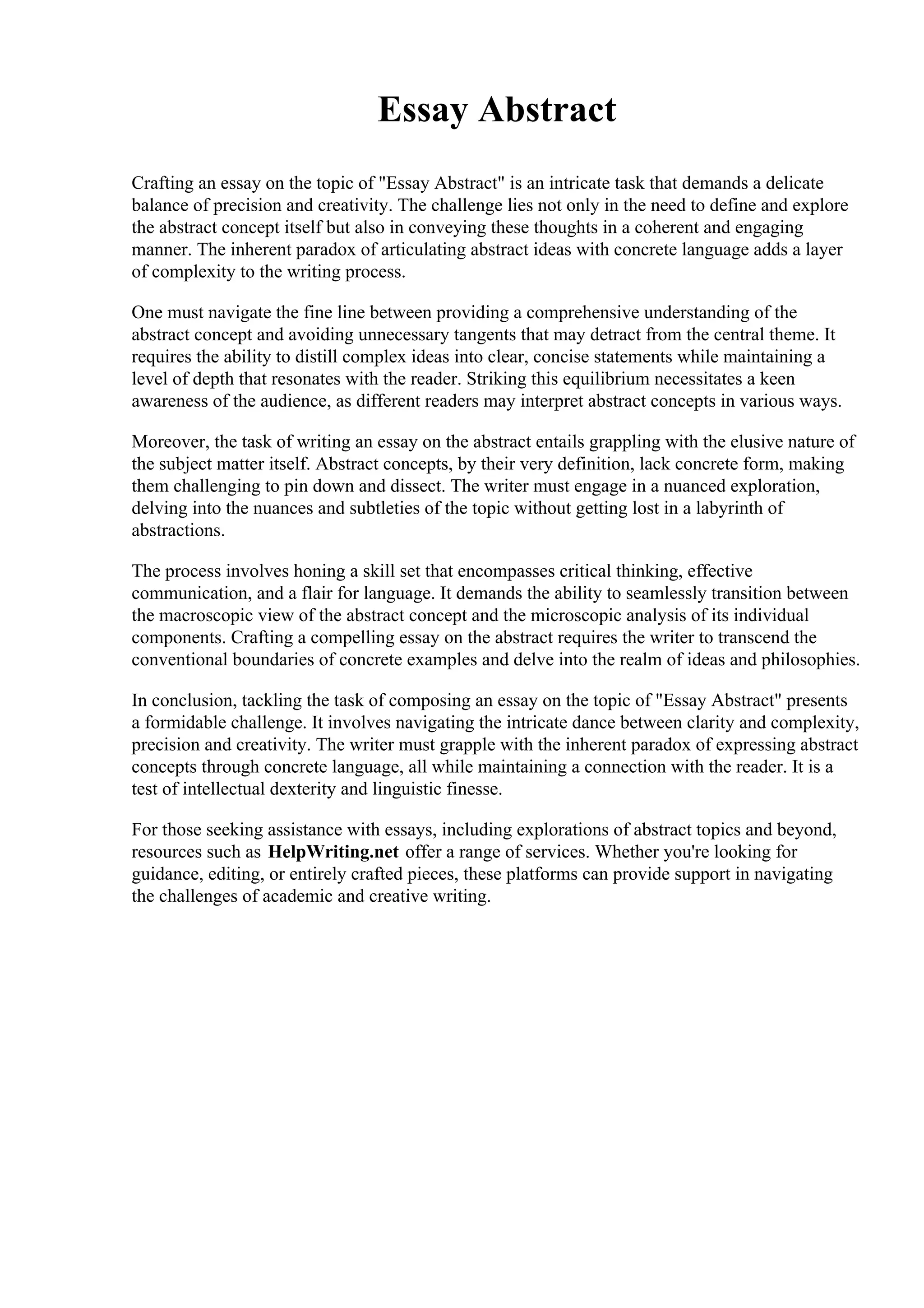 Essay Abstract. University of Saint Katherine | PDF