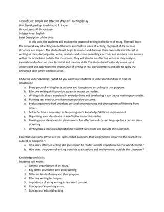 Essay activities in all year level | DOCX