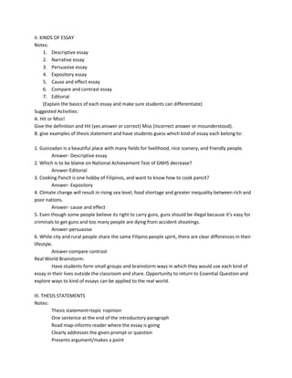 Essay activities in all year level | DOCX