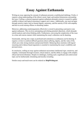Essay Against Euthanasia | PDF