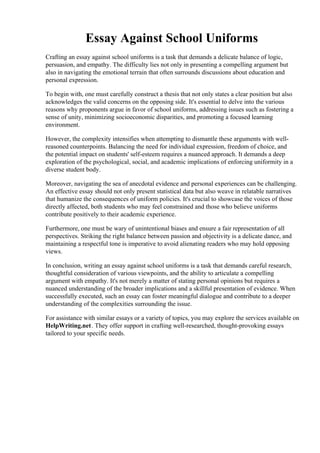 Essay Against School Uniforms. Argumentative Essay Against School ...