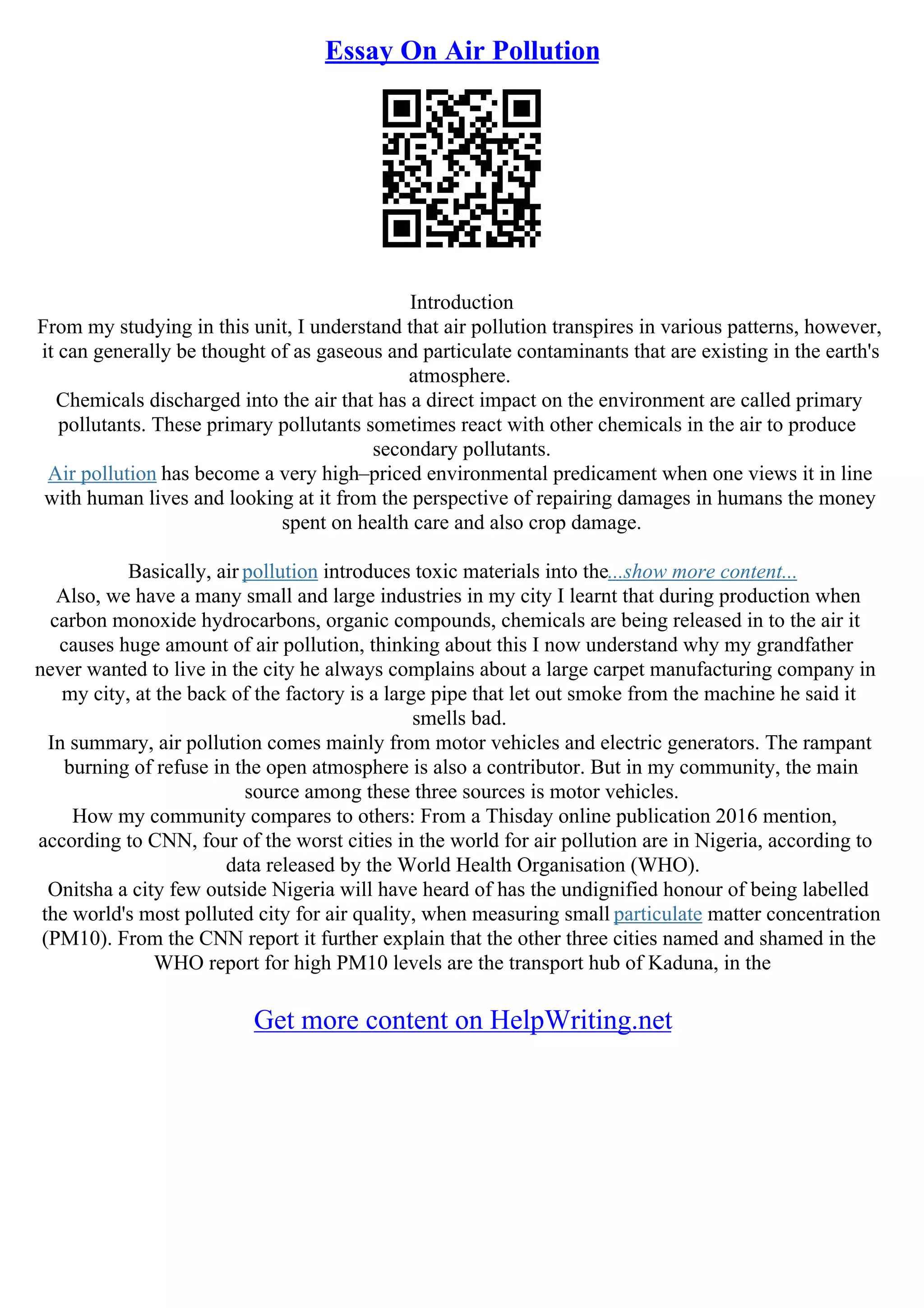 Essay Air Pollution | PDF