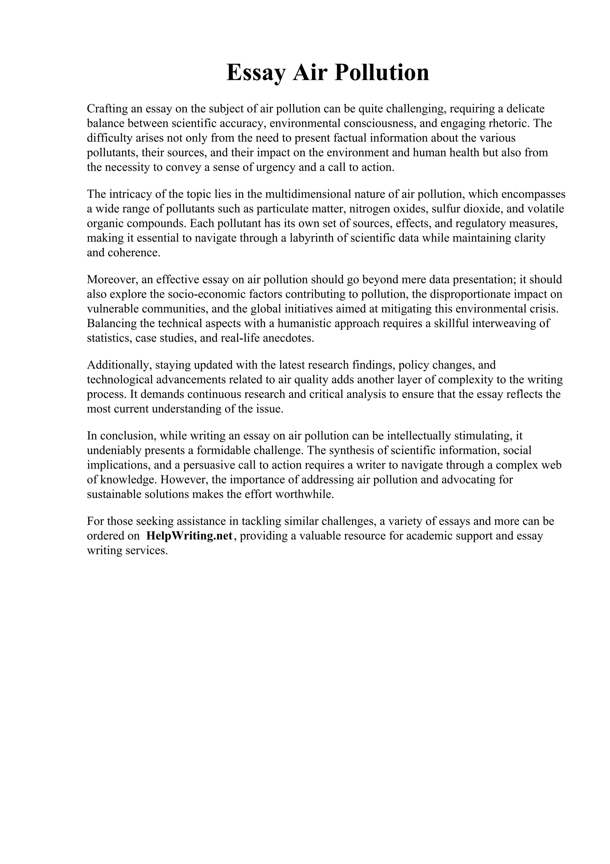 Essay Air Pollution. 003 Essay Example Airpollutiononlineassignment Air ...