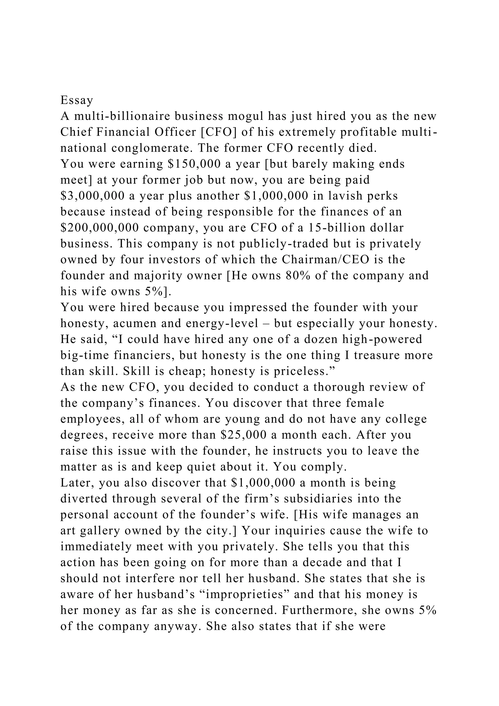 EssayA multi-billionaire business mogul has just hired you as th.docx ...