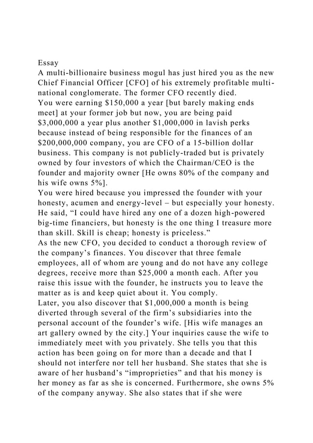 EssayA multi-billionaire business mogul has just hired you as th.docx ...