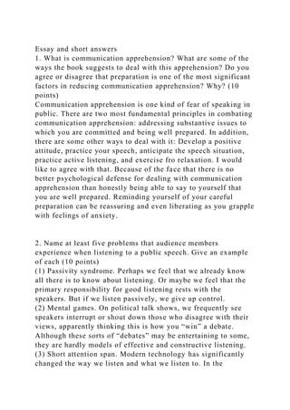 Essay and short answers1. What is communication apprehension What.docx