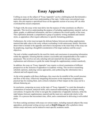 Essay Appendix. Appendix In Research Paper : 007 Research Paper Format ...