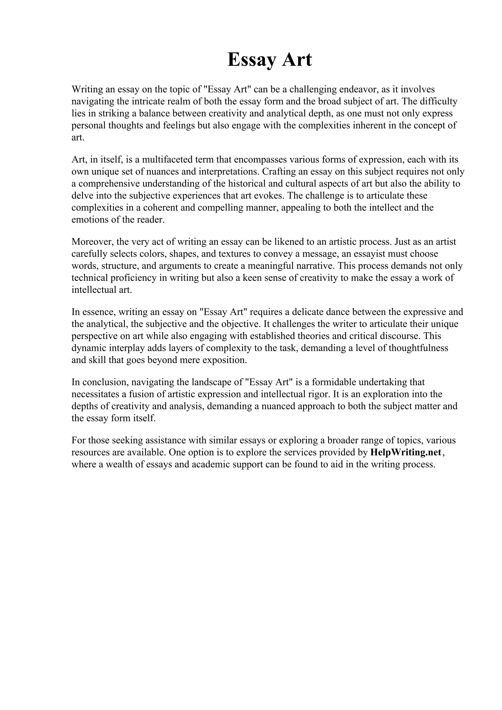 Essay Art. 010 Essay Example Sample Art Questions Essays On Examples L ...