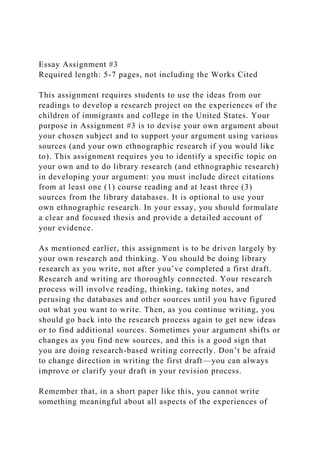 Essay Assignment #3Required length 5-7 pages, not including th.docx ...
