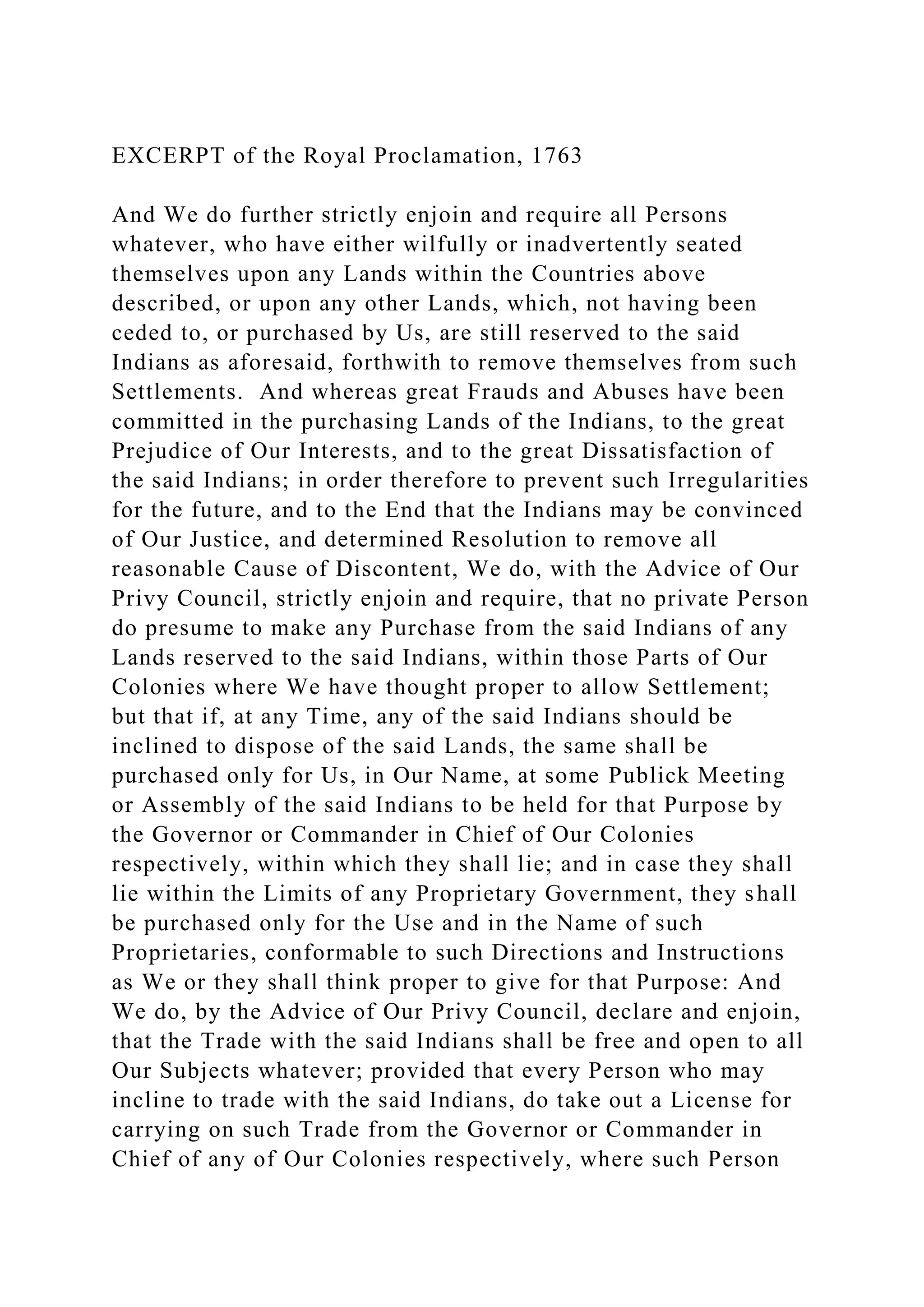 Essay Assignment – A Textual Analysis of the Royal Proclamation of 1.docx