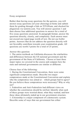 Essay assignment Rather than having essay questions for the qu.docx