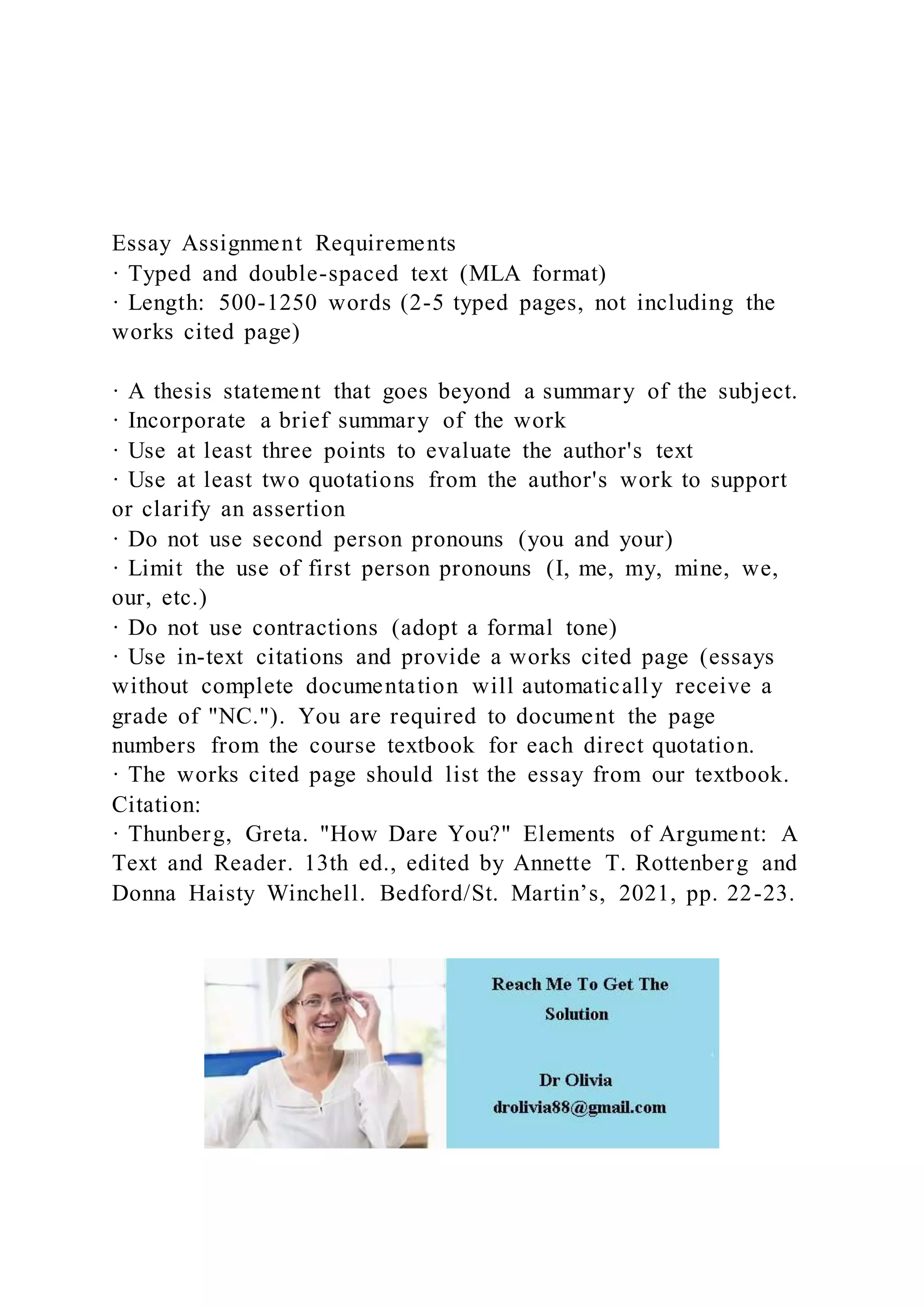 Essay Assignment Requirements· Typed And Double Spaced Text Docx