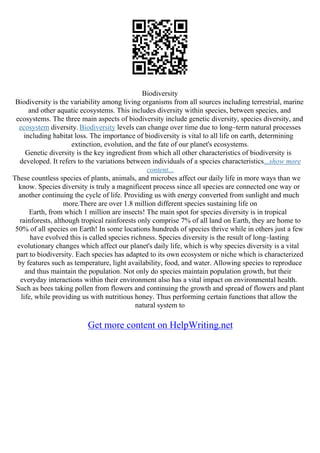 Essay Biodiversity | PDF