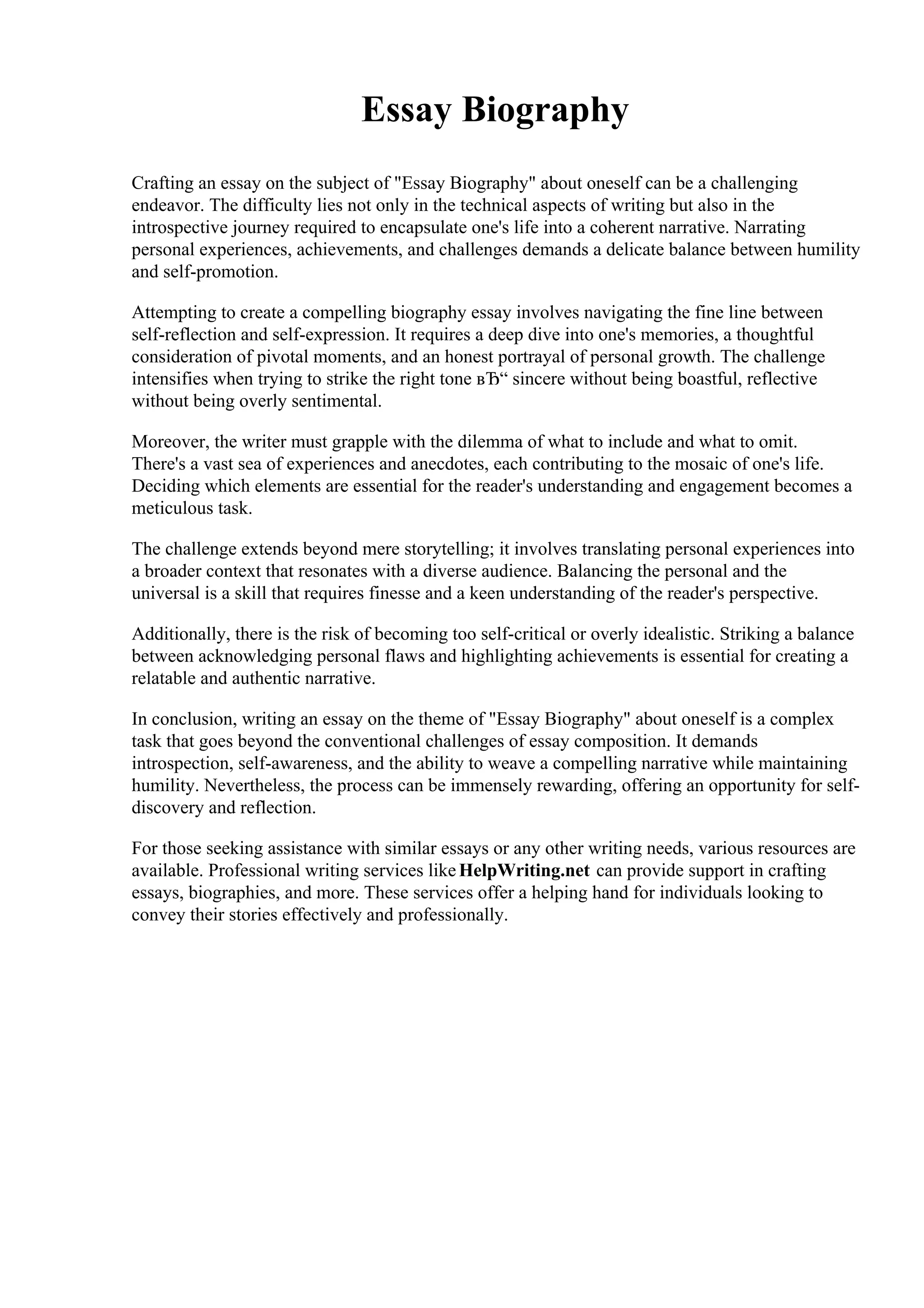 Essay Biography. University of Charleston | PDF