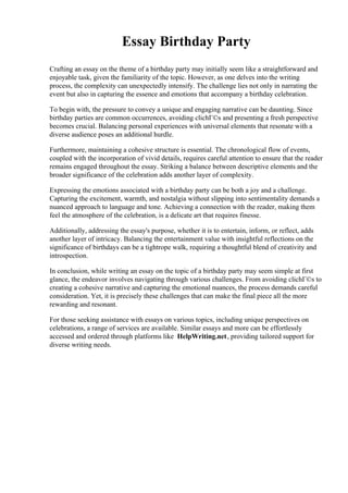 Essay Birthday Party. Niagara County Community College | PDF