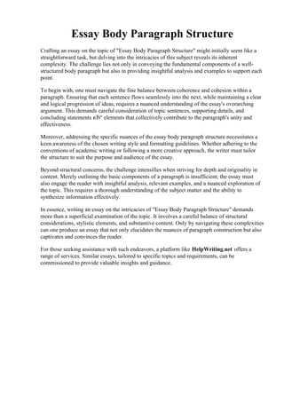 Essay Body Paragraph Structure. Essay Structure - Argument Essay ...