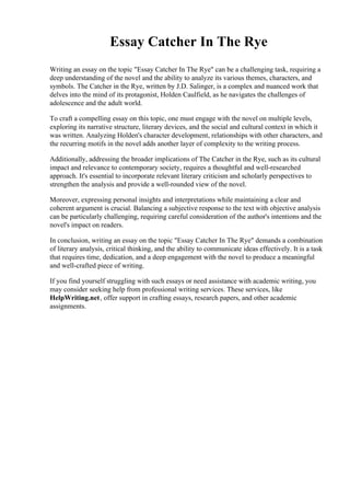 Essay Catcher In The Rye.pdf | Fiction | Books and Literature
